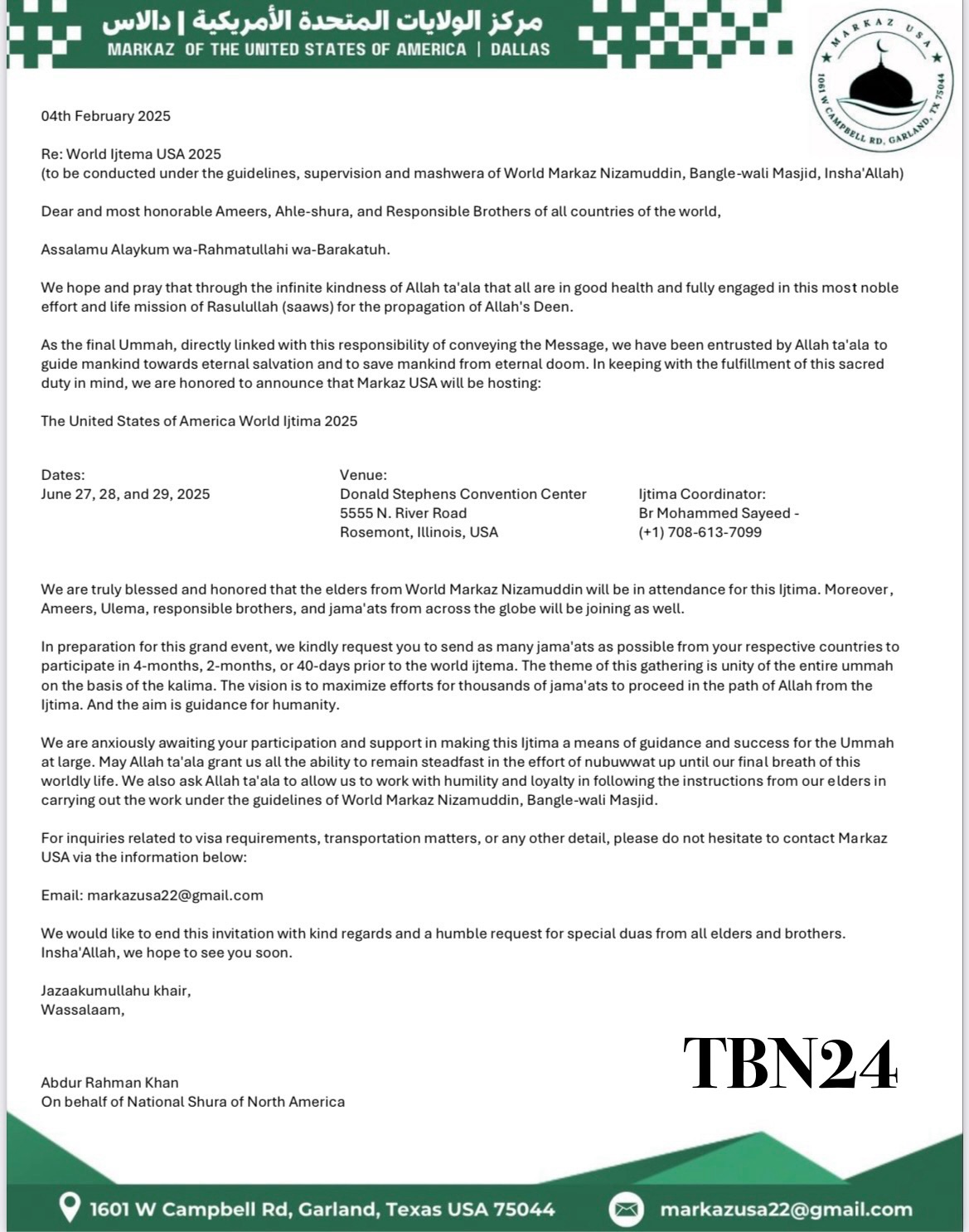 World Ijtema USA 2025 Invitation | International Tablighi Ijtema ...